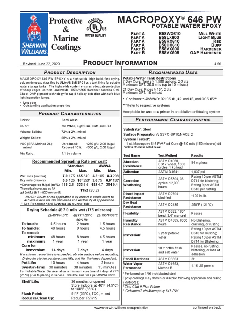 Macropoxy 646 PW: Protective & Marine Coatings | PDF | Rust | Concrete