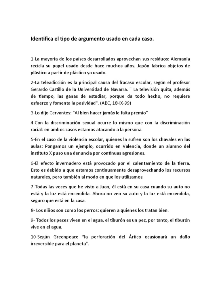 Ejercicio Sobre Los Tipos de Argumentos | PDF