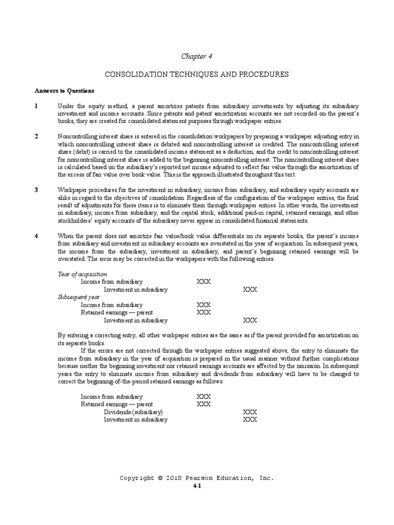 Chapter 4 Advanced Accounting | PDF | Consolidation (Business) | Book Value