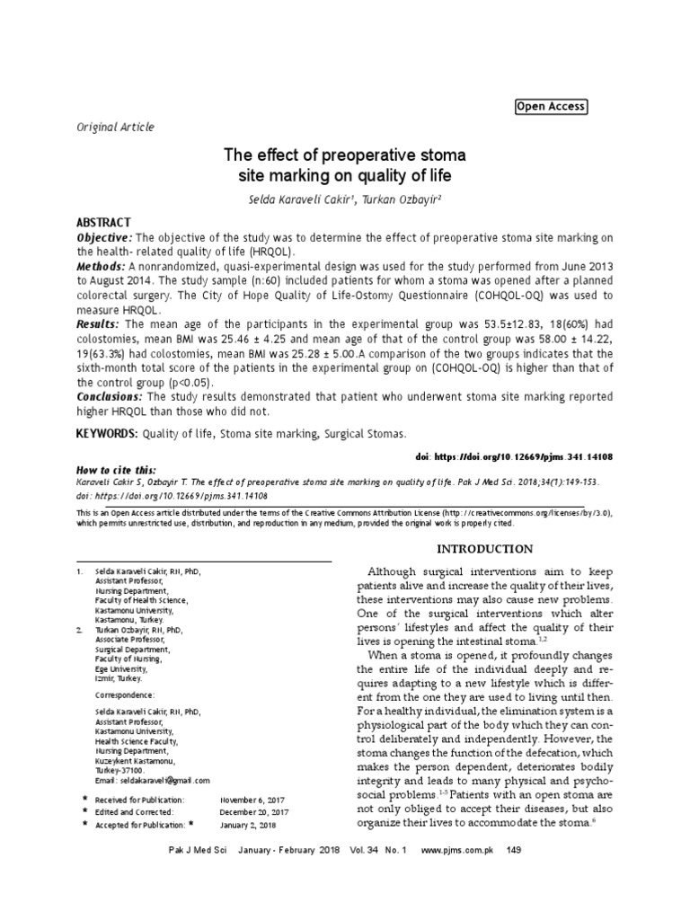 The Effect of Preoperative Stoma Site Marking On Quality of Life ...