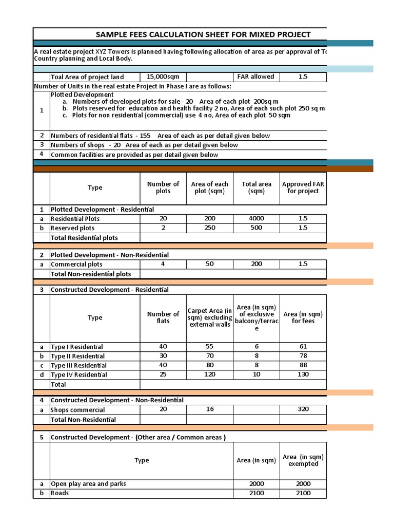 Sample Fees Calculation Sheet For Mixed Project | PDF | Nature