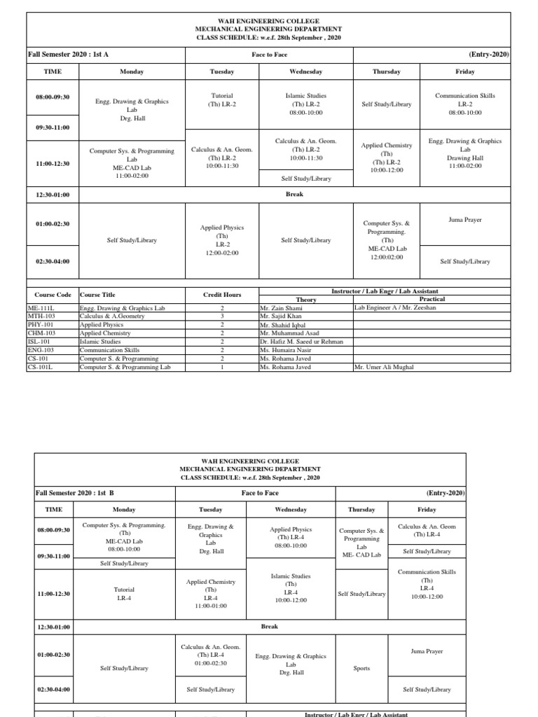 2020 Time Table PDF | PDF | Academic Term | Engineering