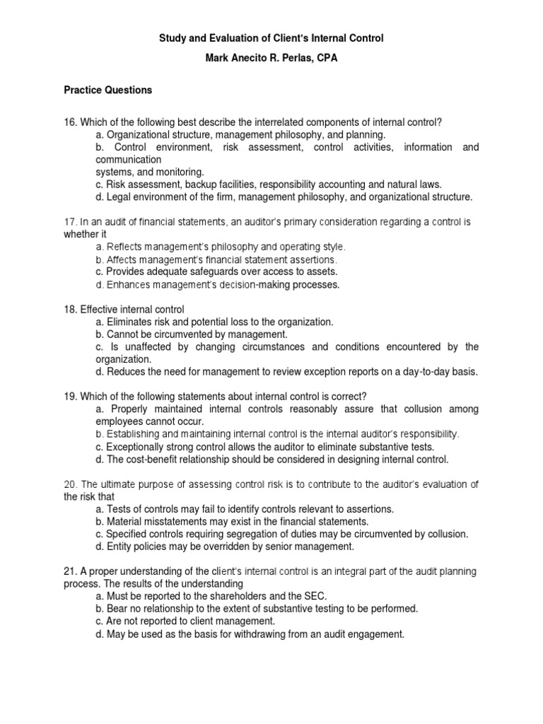 Internal Control Testing in Audits | PDF | Internal Control | Financial ...