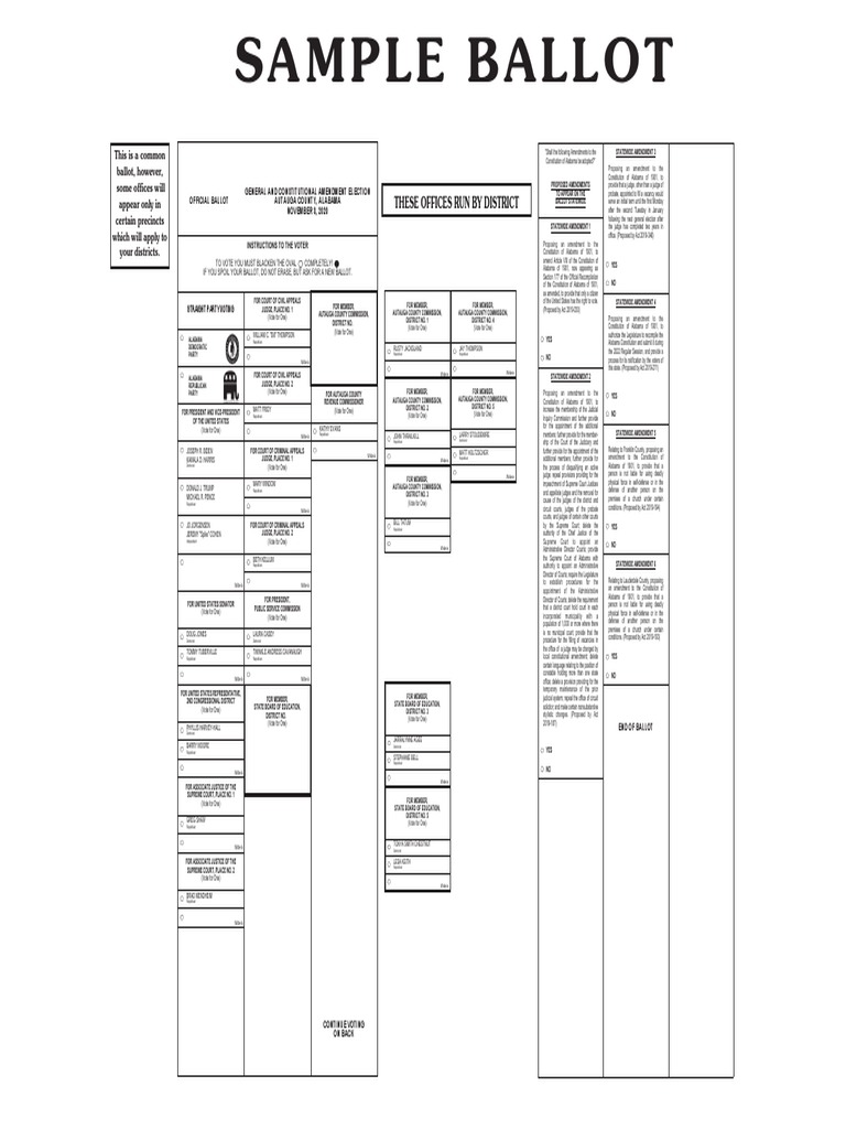 Sample Ballot For Nov. 3, 2020 General Election in Autauga County, Ala ...