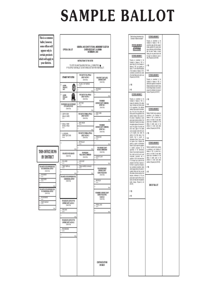 Cherokee County Election Ballot 2020 | PDF | Alabama | Republican Party ...