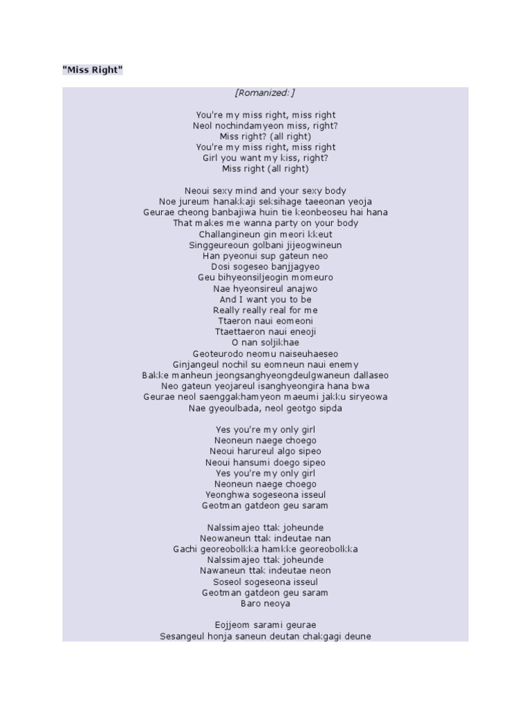 Miss Right-BTS Lyrics | PDF