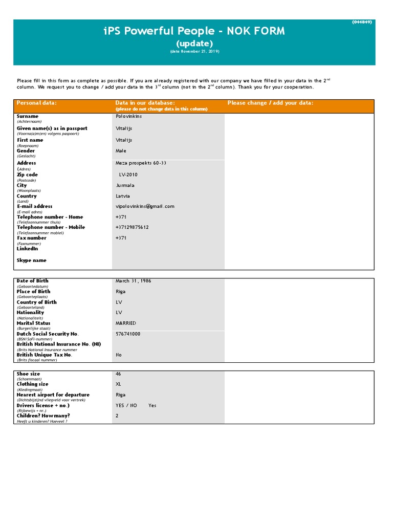 3695549-NOK - 3695549 - Vitalijs Polovinkins - NOK Form | PDF | Written ...