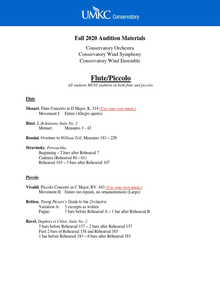 Flute Audition Packet 2020 PDF | PDF | Orchestras | Suite (Music)