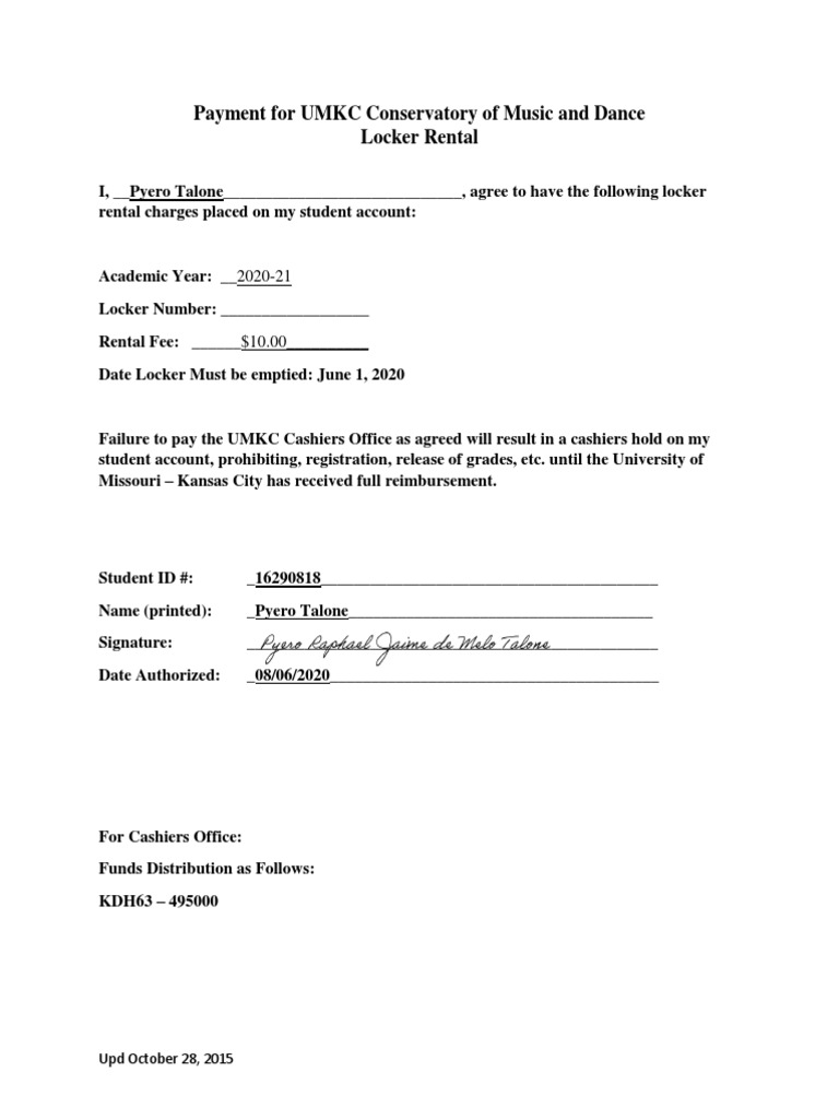 Locker Rental Form PDF | PDF