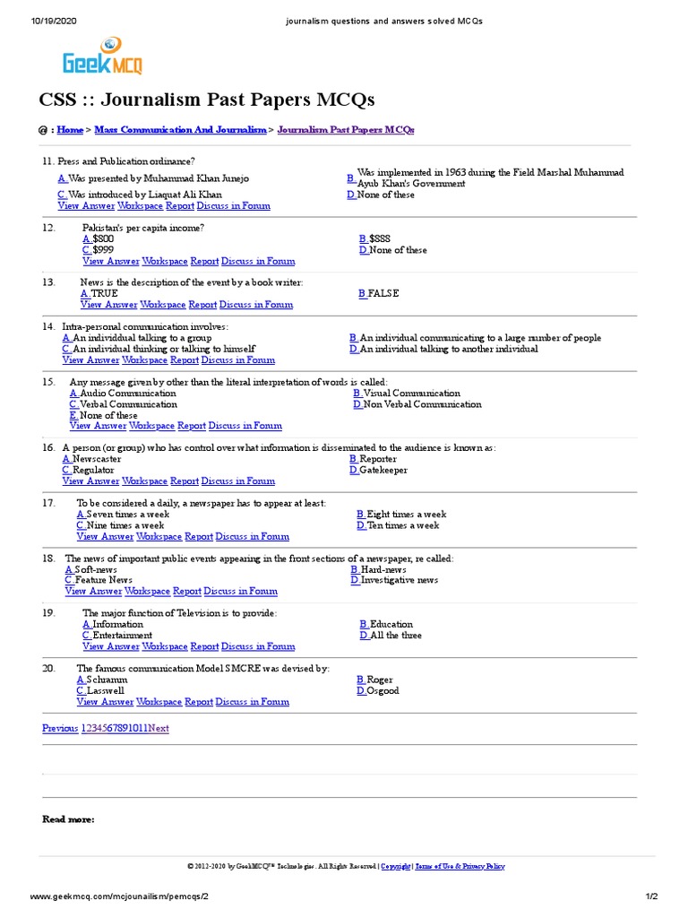 Journalism Questions and Answers Solved MCQs2 | PDF