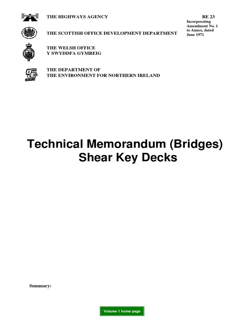 Technical Memorandum (Bridges) Shear Key Decks: The Highways Agency Be ...