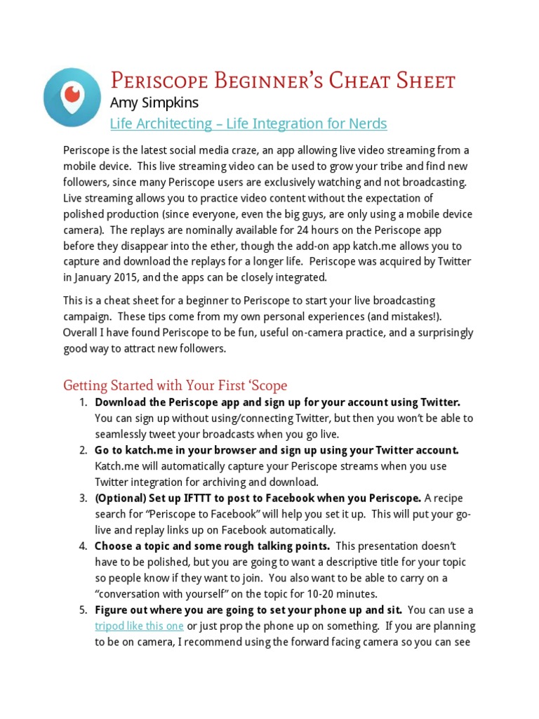 Periscope Beginner's Guide to Live Streaming | PDF | Facebook | Mobile App