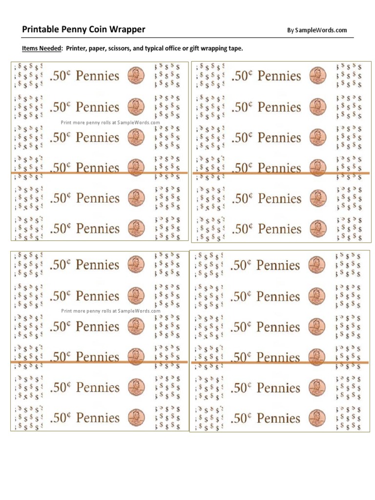 Free Printable Penny Coin Wrappers | PDF