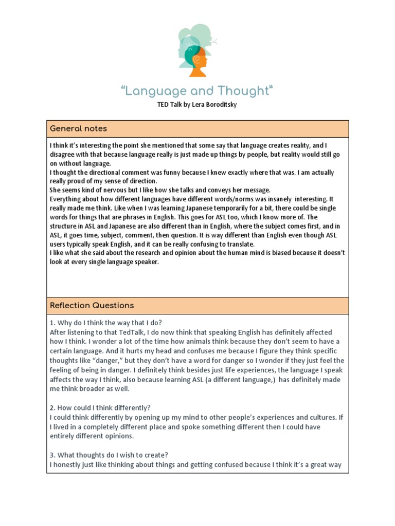 Ted Talk Language Thought 1 | PDF | Idea | English Language