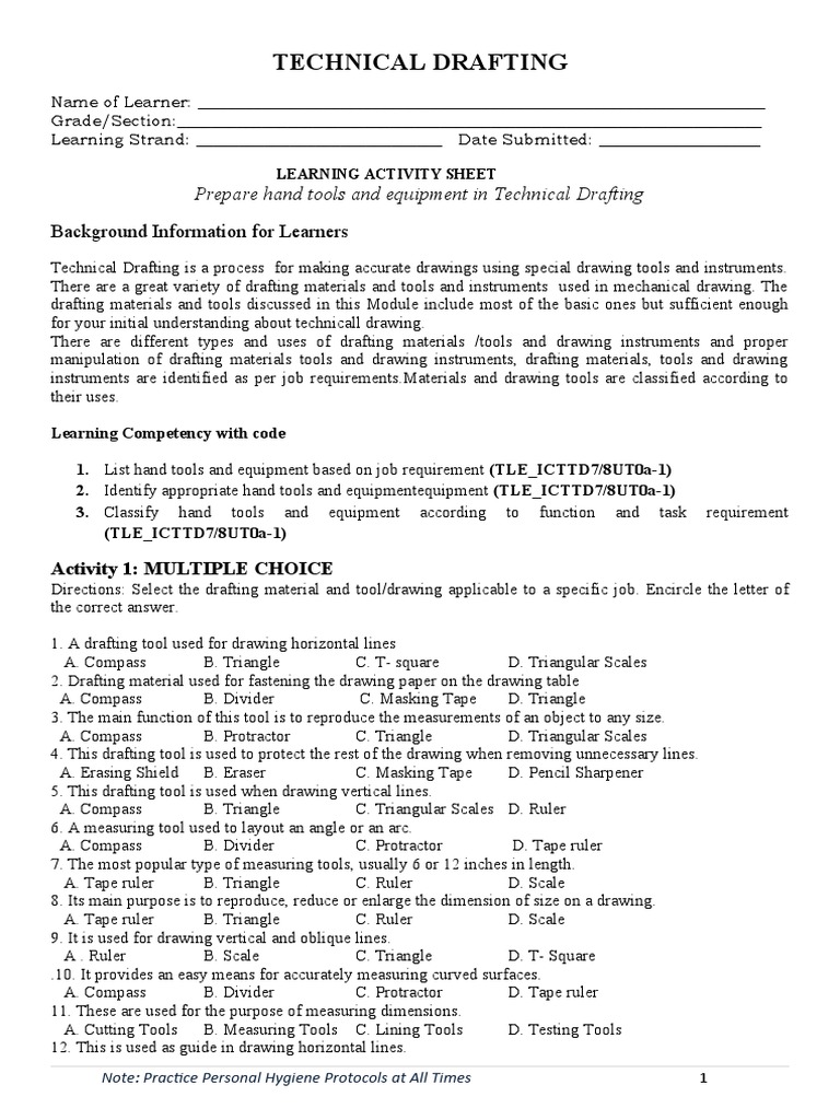 Prepare Hand Tools and Equipment in Technical Drafting | PDF | Drawing ...