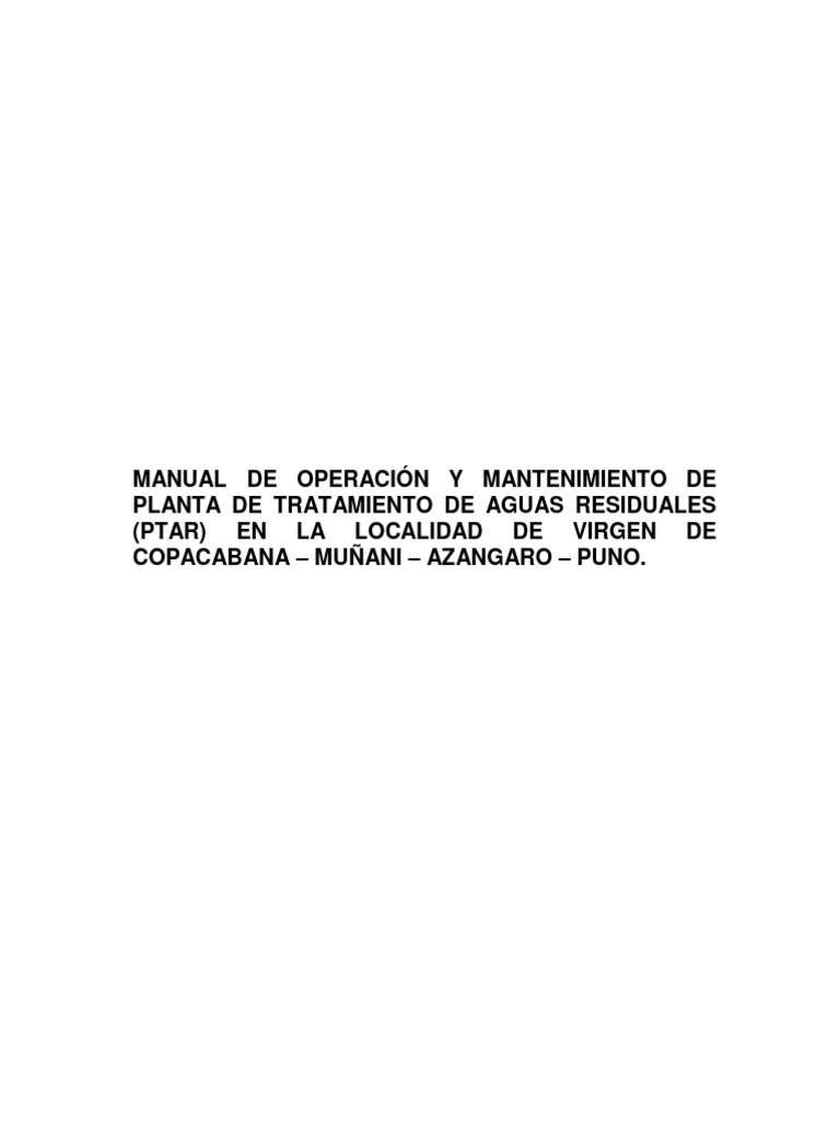 03 Operacion y Mantenimiento de Ptar | PDF | Aguas residuales | Agua