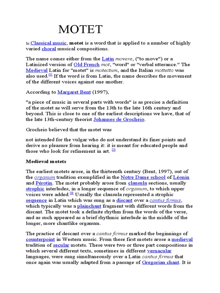 Motet: Classical Music Choral Latin Old French Medieval | PDF ...