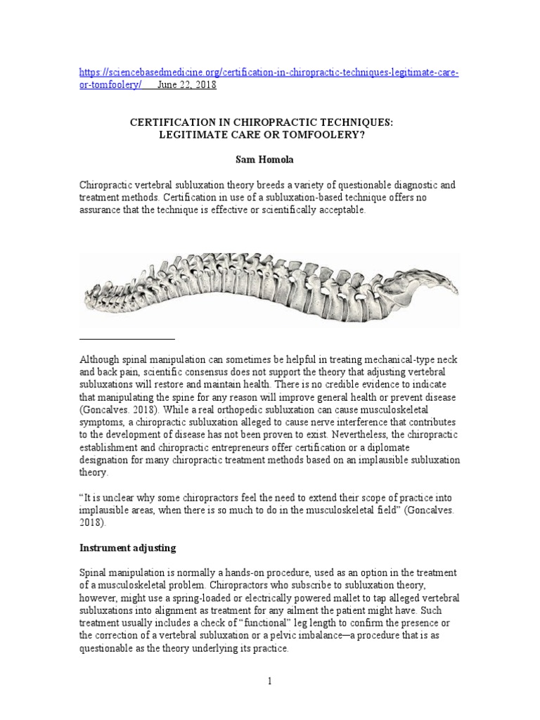 Certification in Chiropractic Techniques: Legitimate Care or Tomfoolery ...