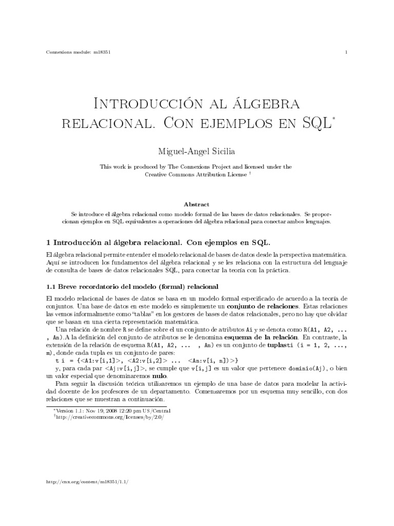 Algebra Relacional Con SQL | PDF | Modelo relacional | SQL