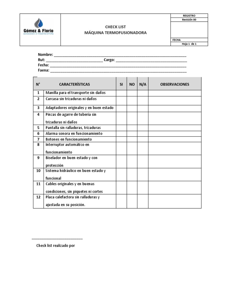 25 Check List Termofusionadora | PDF