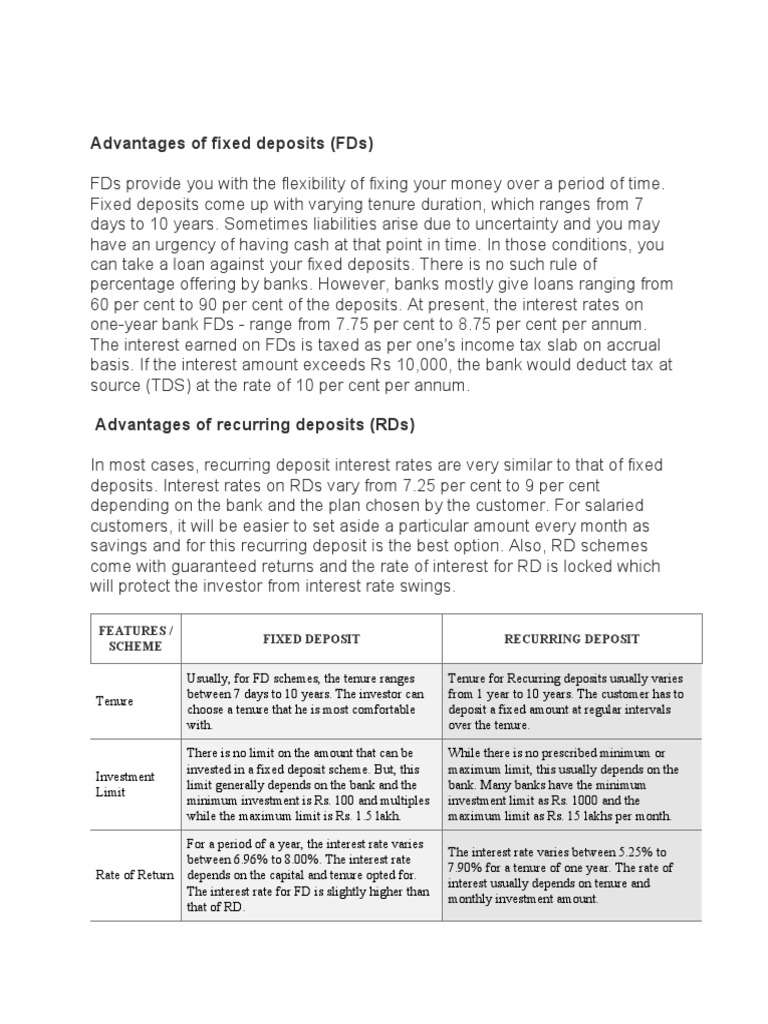 Fixed Deposit and Recurring Deposit | PDF | Financial Services | Banking