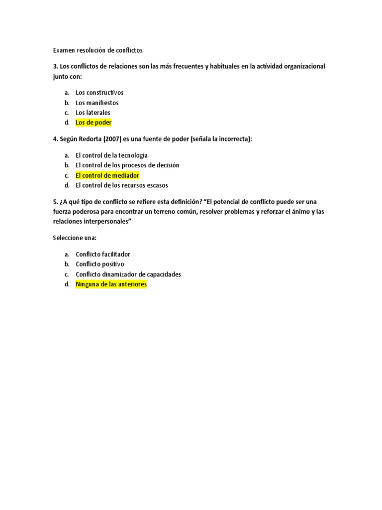 Examen de Resolución de Conflictos | PDF | Crecimiento personal y ...
