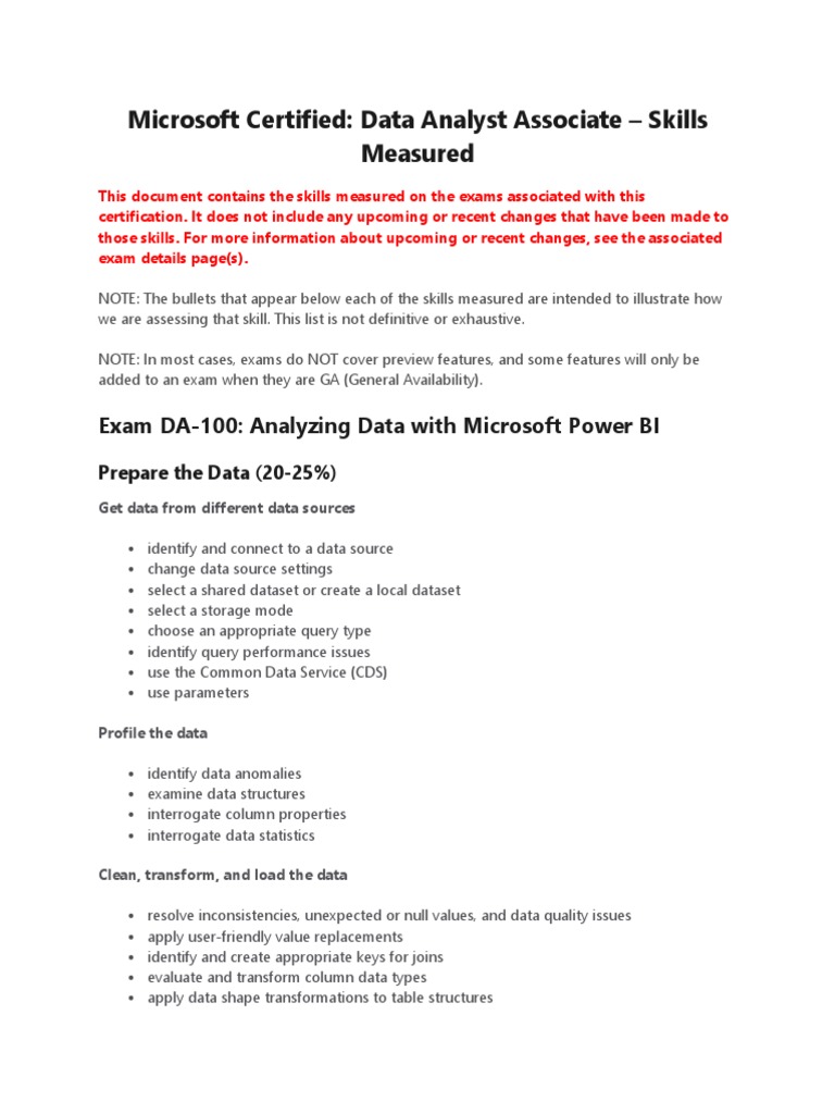 Microsoft Certified: Data Analyst Associate - Skills Measured | PDF ...
