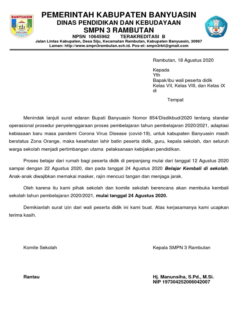 Surat Pengiring Wali Murid | PDF
