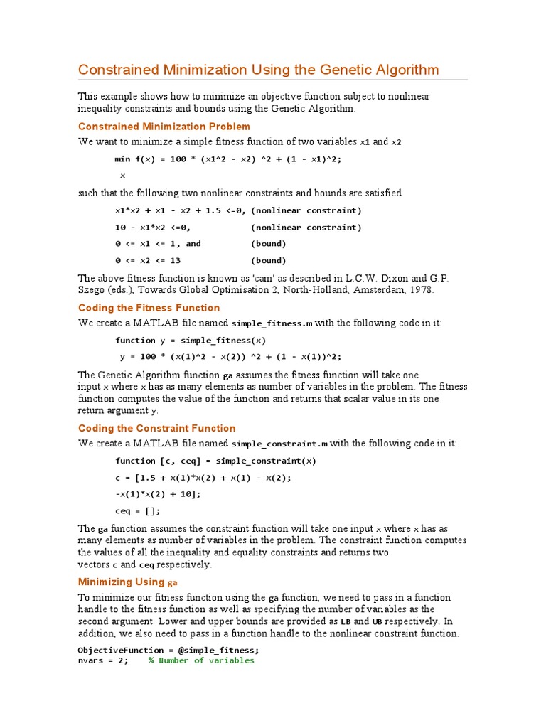 Constrained Minimization Using The Genetic Algorithm Pdf Mathematical Optimization