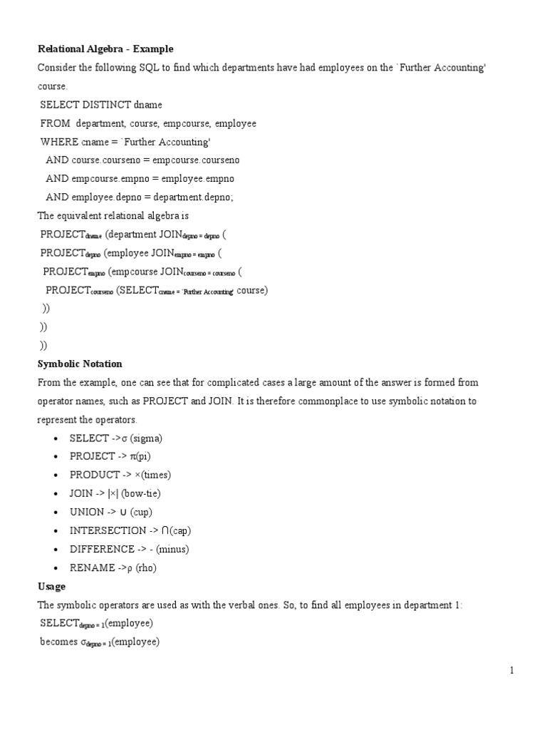 An In-Depth Explanation of Relational Algebra Concepts and Operators ...