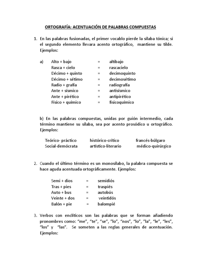Acentuación de Palabras Compuestas | PDF | Estrés (lingüística) | Sintaxis