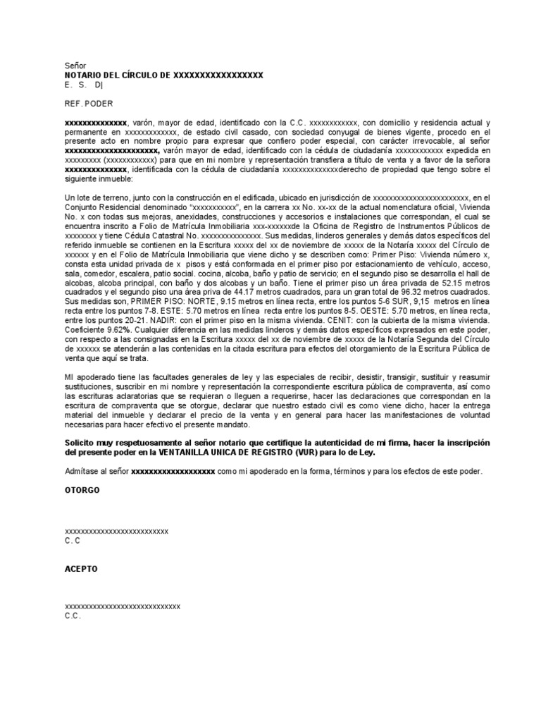 Modelo de Poder para Vender Inmueble - Propiedad Horizontal | PDF