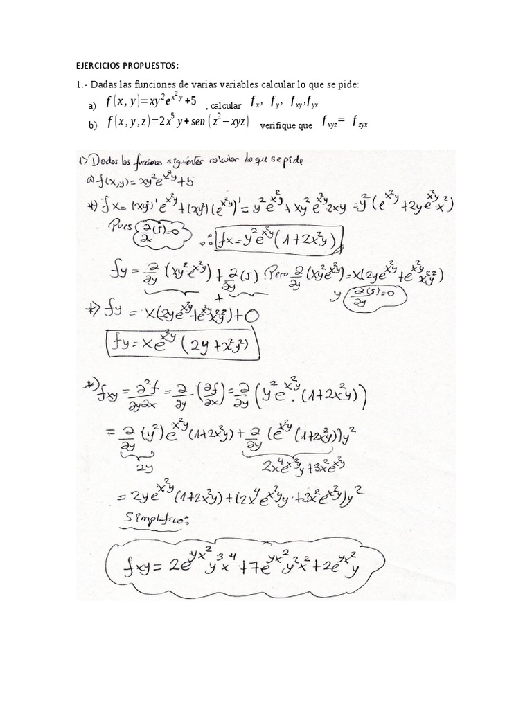EJERCICIOS PROPUESTOS Cálculo Multivariable | PDF | Análisis matemático ...