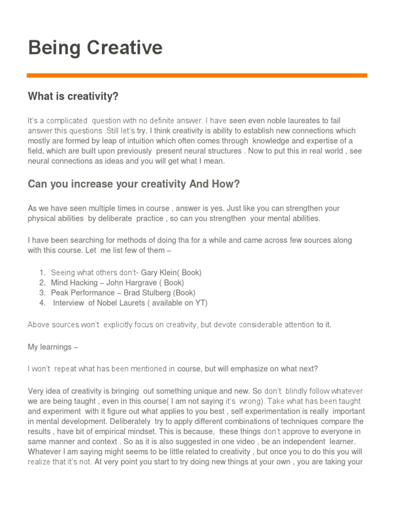 Being Creative PDF | PDF | Self-Improvement