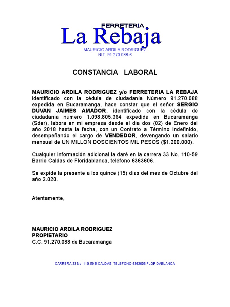 Constancia Laboral 2. | PDF