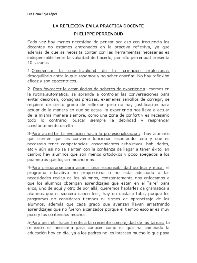 La Reflexion en La Practica Docente | PDF | Experiencia | Maestros