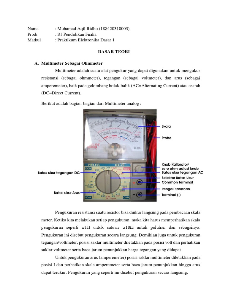 Multimeter Sebagai Ohmmeter Dan Voltmeter (AQIL) PDF | PDF | Sains & Matematika | Teknologi ...