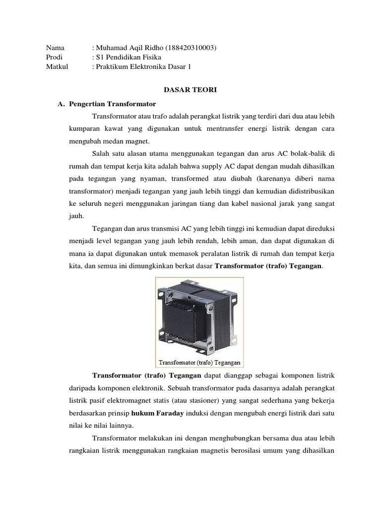 Praktikum Eldas 1 (Transformator) PDF | PDF