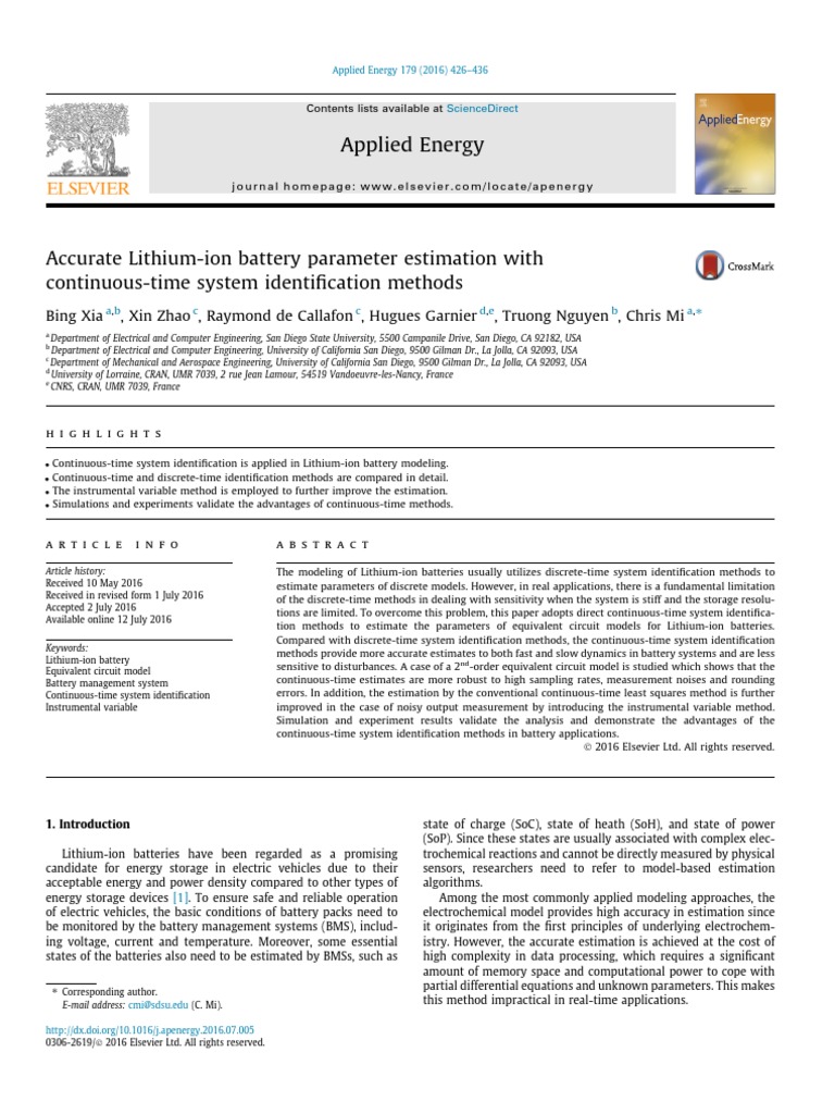 Accurate Parameter Estimation of Lithium-Ion Battery Models Using Continuous-Time System ...