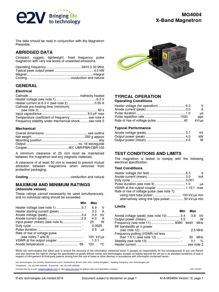 MG4004 | PDF | High Voltage | Vacuum Tube