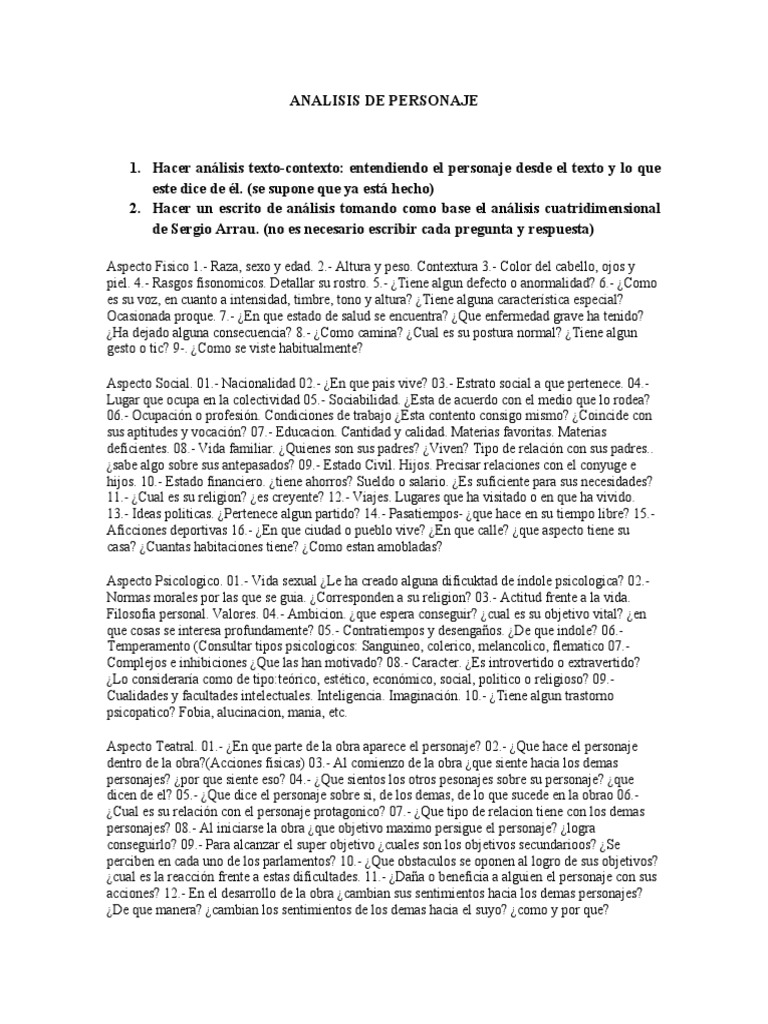 Análisis Cuatridimensional de Personaje | PDF | Sicología | Ciencias ...