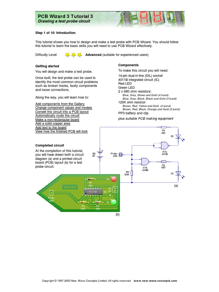 PCB Wizard 3 Tutorial 3: Drawing A Test Probe Circuit | PDF | Printed ...