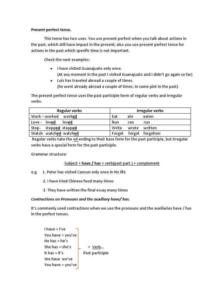 Present Perfect Tense Uses | PDF | Perfect (Grammar) | Grammatical Tense
