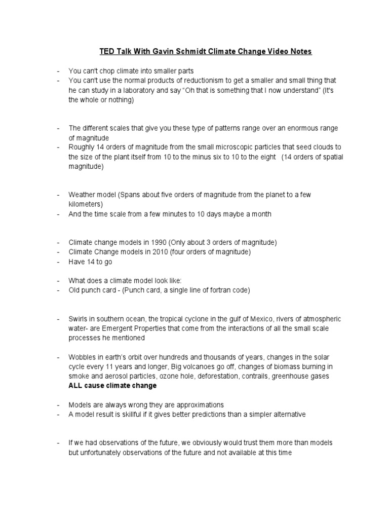 Ted Talk With Gavin Schmidt Climate Change Video Notes | PDF | Climate ...