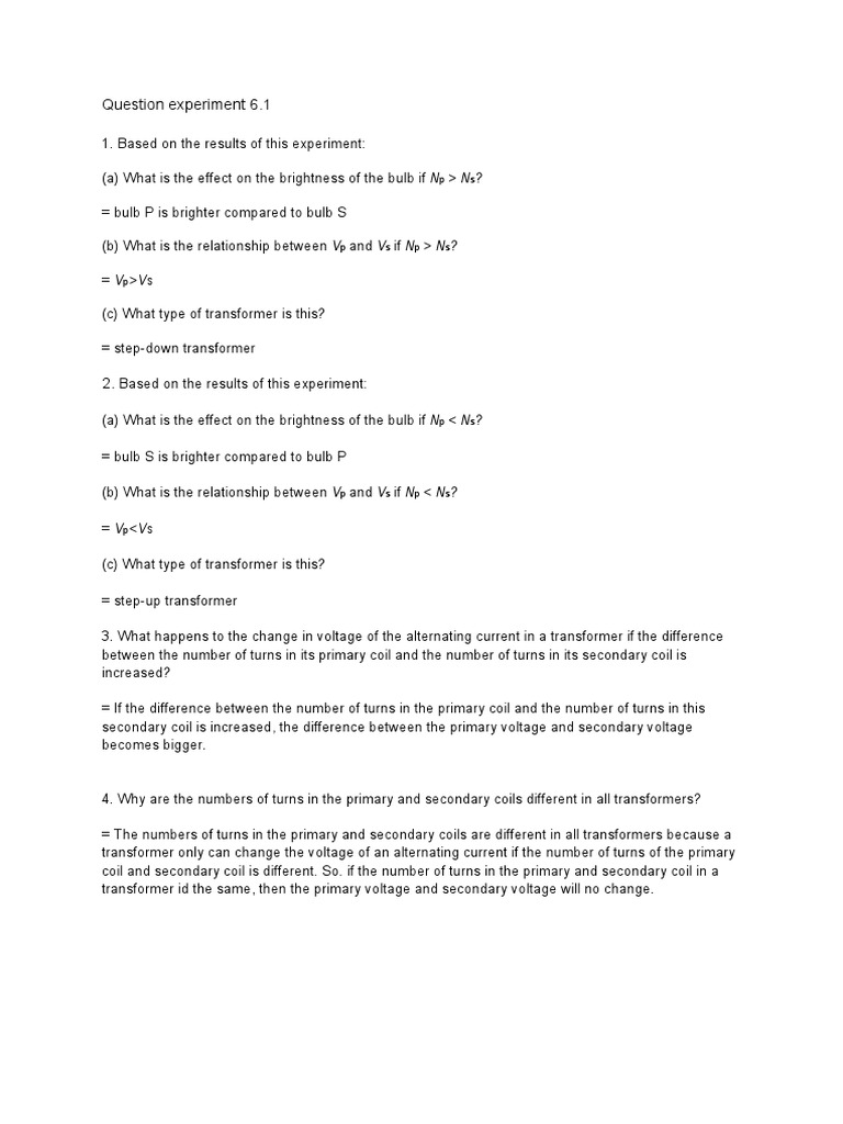 Experiment 6.1: Transformer Effects | PDF