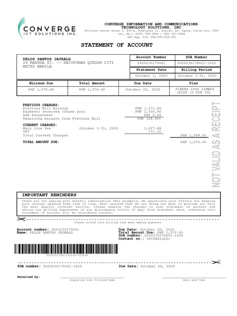 Converge Statement of Account Sample | PDF | Services (Economics ...