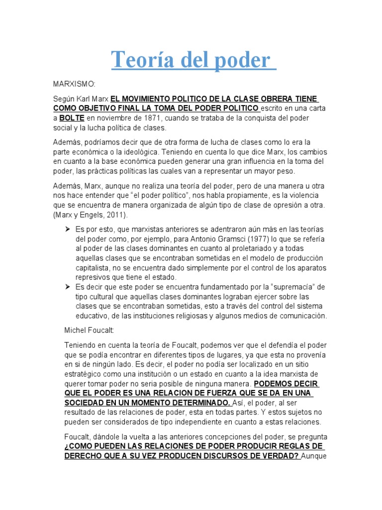 Teoría Del Poder | PDF | Karl Marx | Sicología