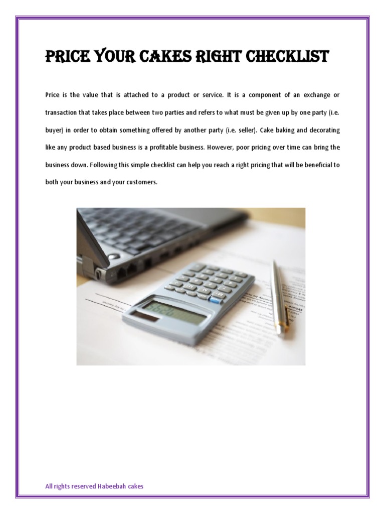 Price Your Cakes Right Checklist: All Rights Reserved Habeebah Cakes ...