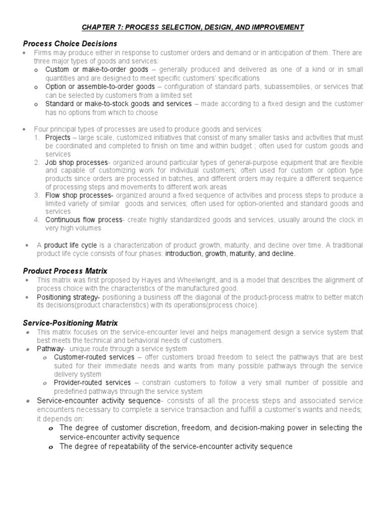 Chapter Seven - Process Selection, Design, and Improvement | PDF | Error | Design