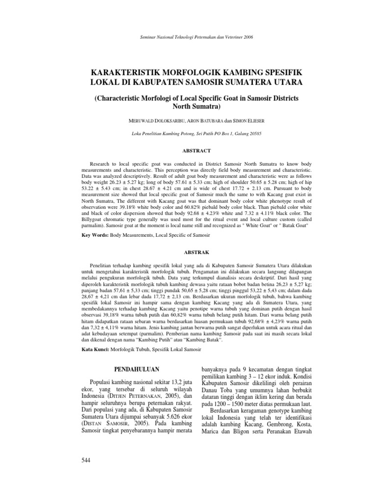 Karakteristik Morfologik Kambing Spesifik Lokal Di Kabupaten Samosir ...